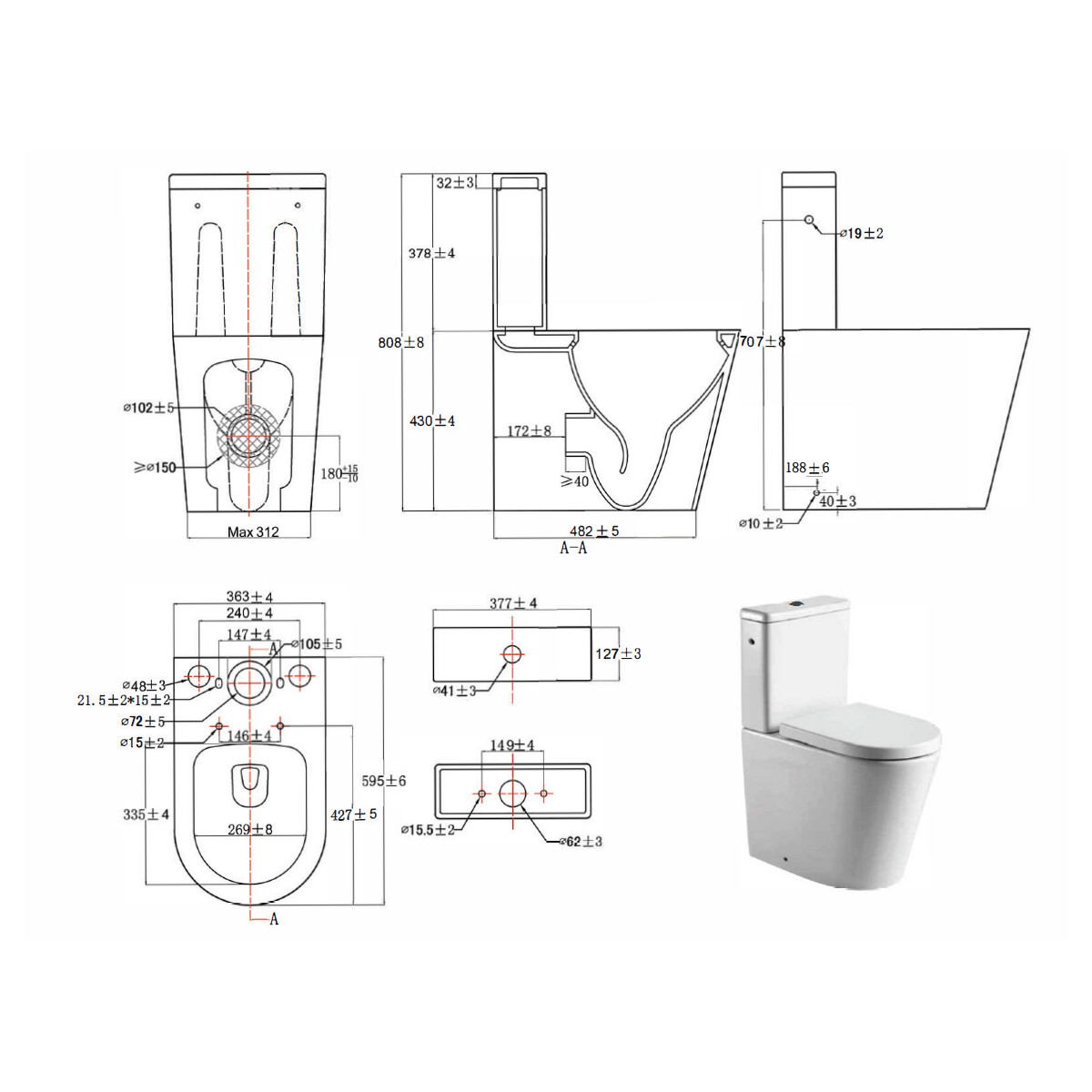 SAT FINE Stand-Kombi-WC Wasseranschluss links/rechts spülrandlos mit ...